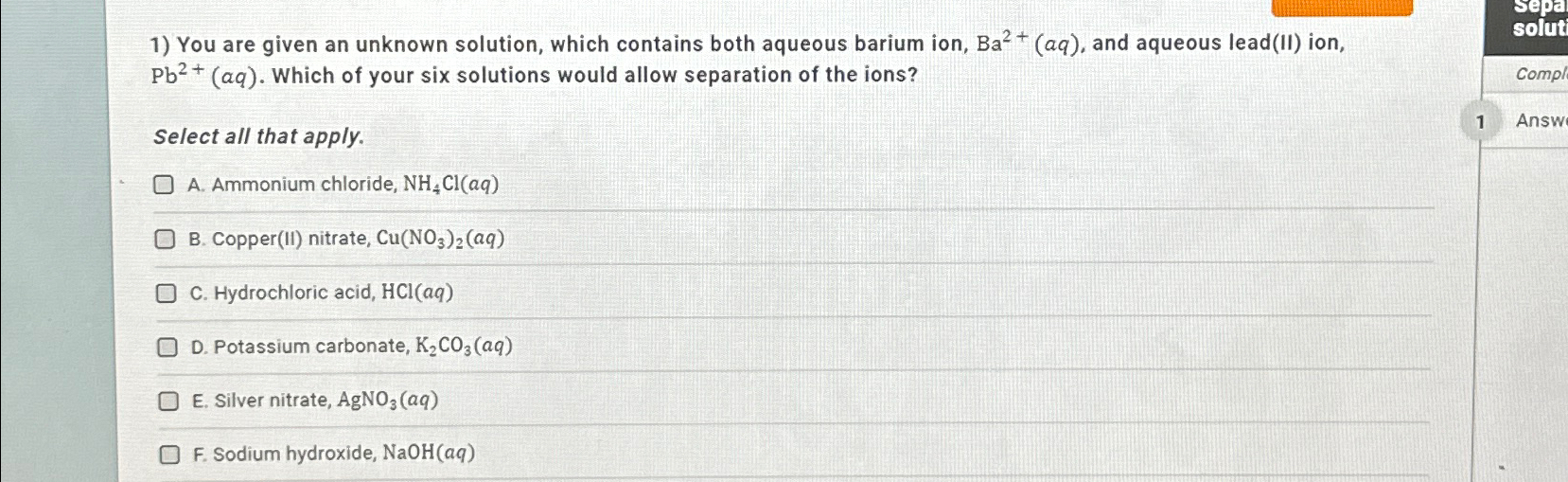 Solved You are given an unknown solution, which contains | Chegg.com