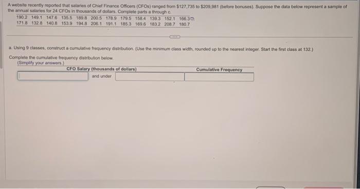 Solved a. Using 9 classes. construct a cumulative frequency | Chegg.com