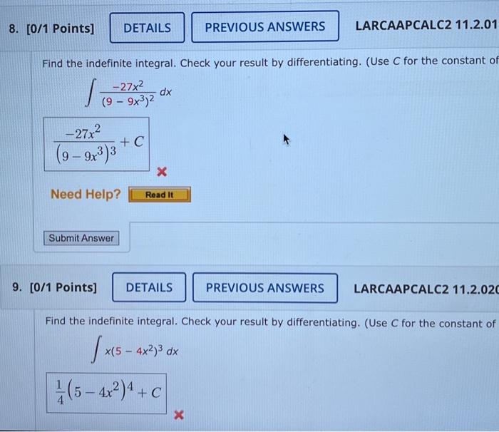 Solved Find the indefinite integral. Check your result by | Chegg.com