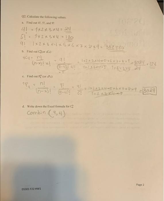 Solved Q2. Calculate the following values: a. Find out | Chegg.com