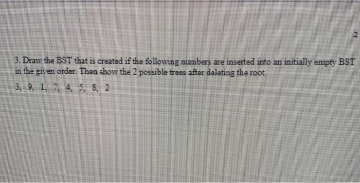 Solved 3. Draw the BST that is created if the following | Chegg.com