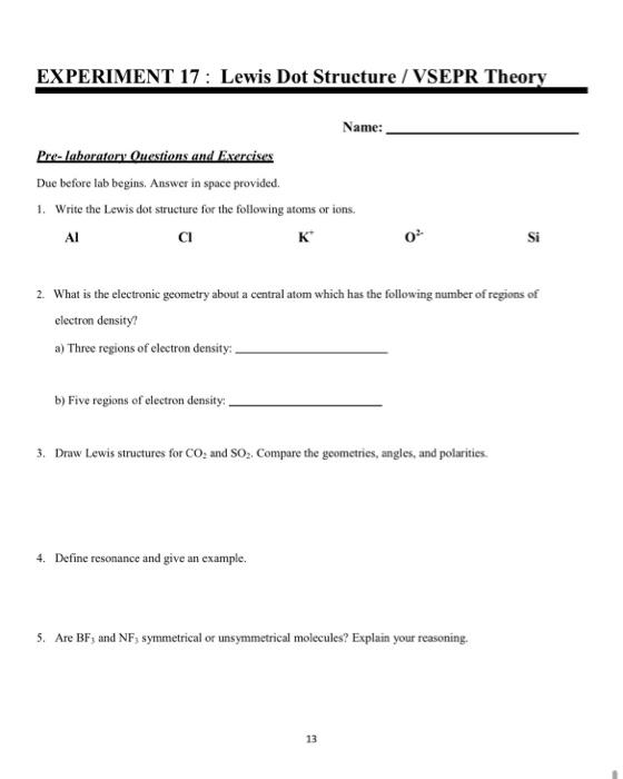 Solved Pre-laboratory Ouestions and Exercises Due before lab | Chegg.com