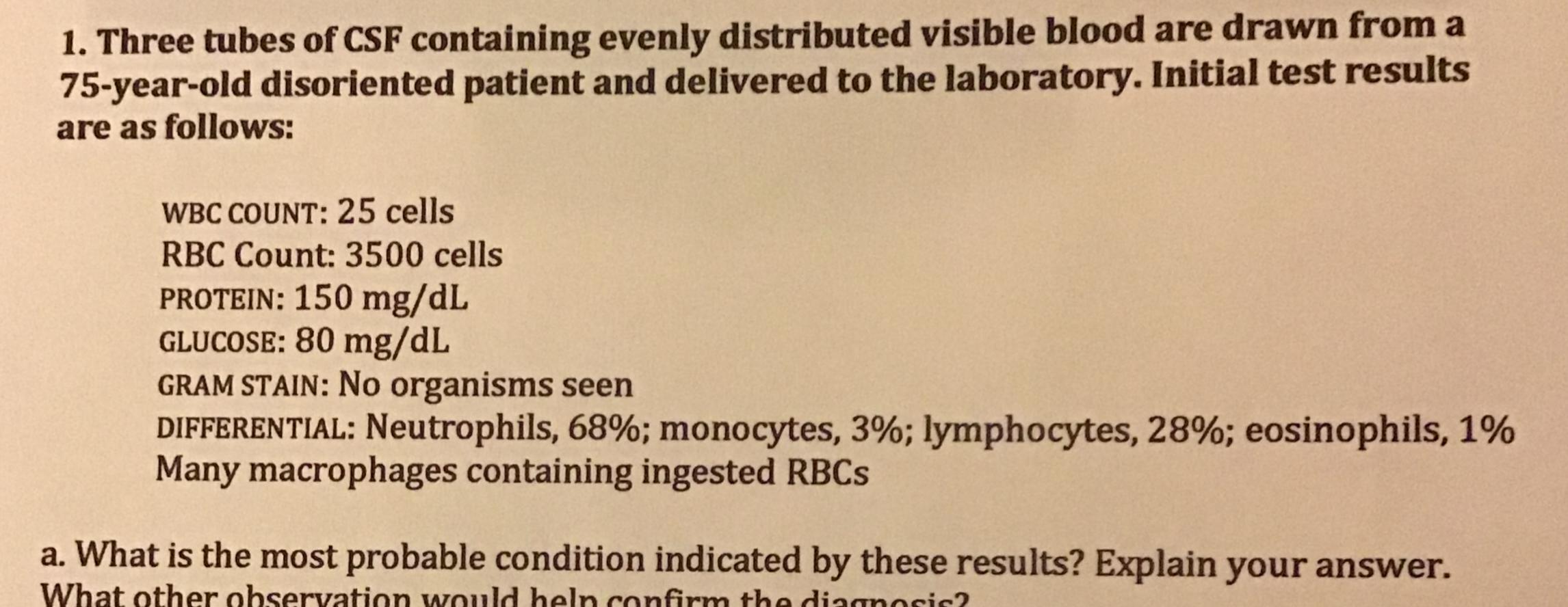 Solved Three tubes of CSF containing evenly distributed | Chegg.com