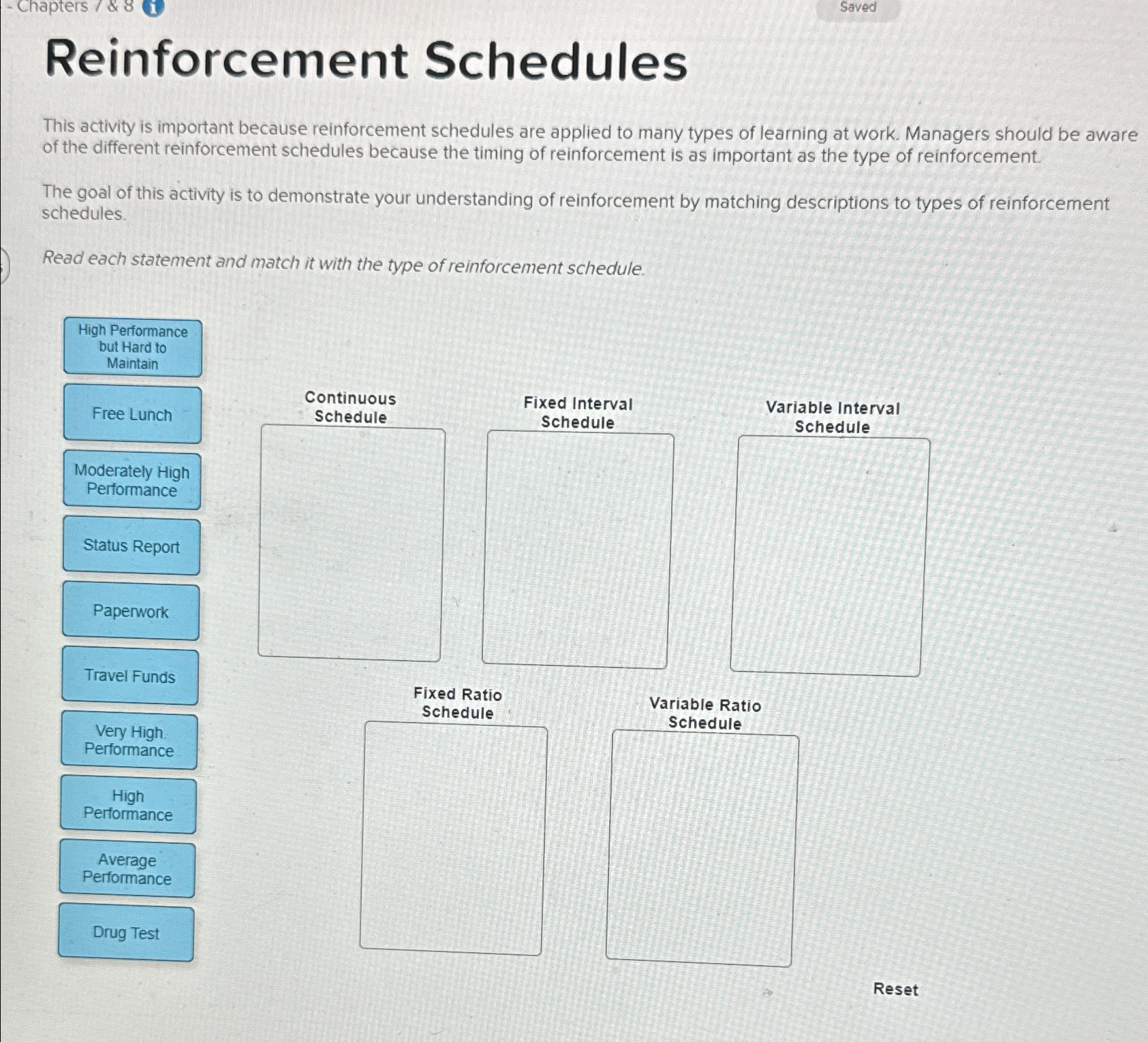 Solved SavedReinforcement SchedulesThis activity is | Chegg.com