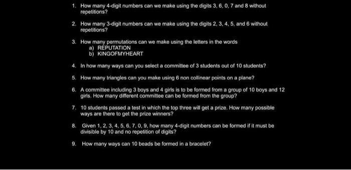Solved 1. How many 4-digit numbers can we make using the | Chegg.com