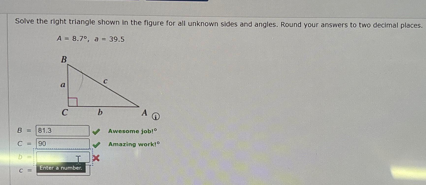 Solved Solve the right triangle shown in the figure for all | Chegg.com