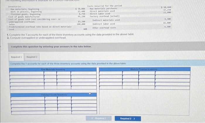Solved Complete the T-accounts for each of the three | Chegg.com
