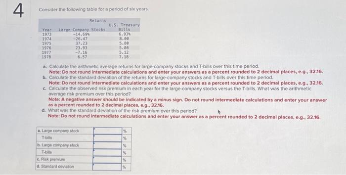 Solved Consider the following table for a period of six | Chegg.com