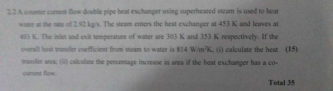 Solved A concurrent flow double pipe heat exchanger using | Chegg.com