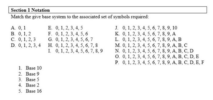 Solved Section 1 Notation Match the give base system to the | Chegg.com