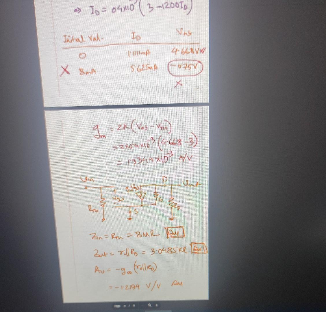 Solved Find zin, zat, Av. VM=R1+R2R2VDD=40+1010×30=6 | Chegg.com