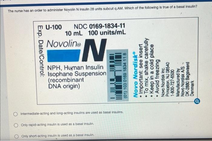 Solved The nurse has an order to administer Novolin N | Chegg.com