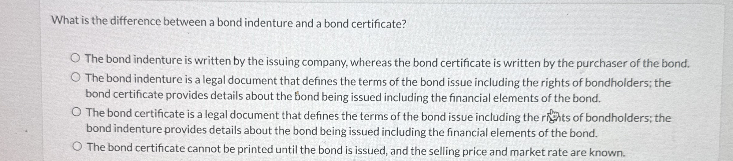 Solved What is the difference between a bond indenture and a | Chegg.com