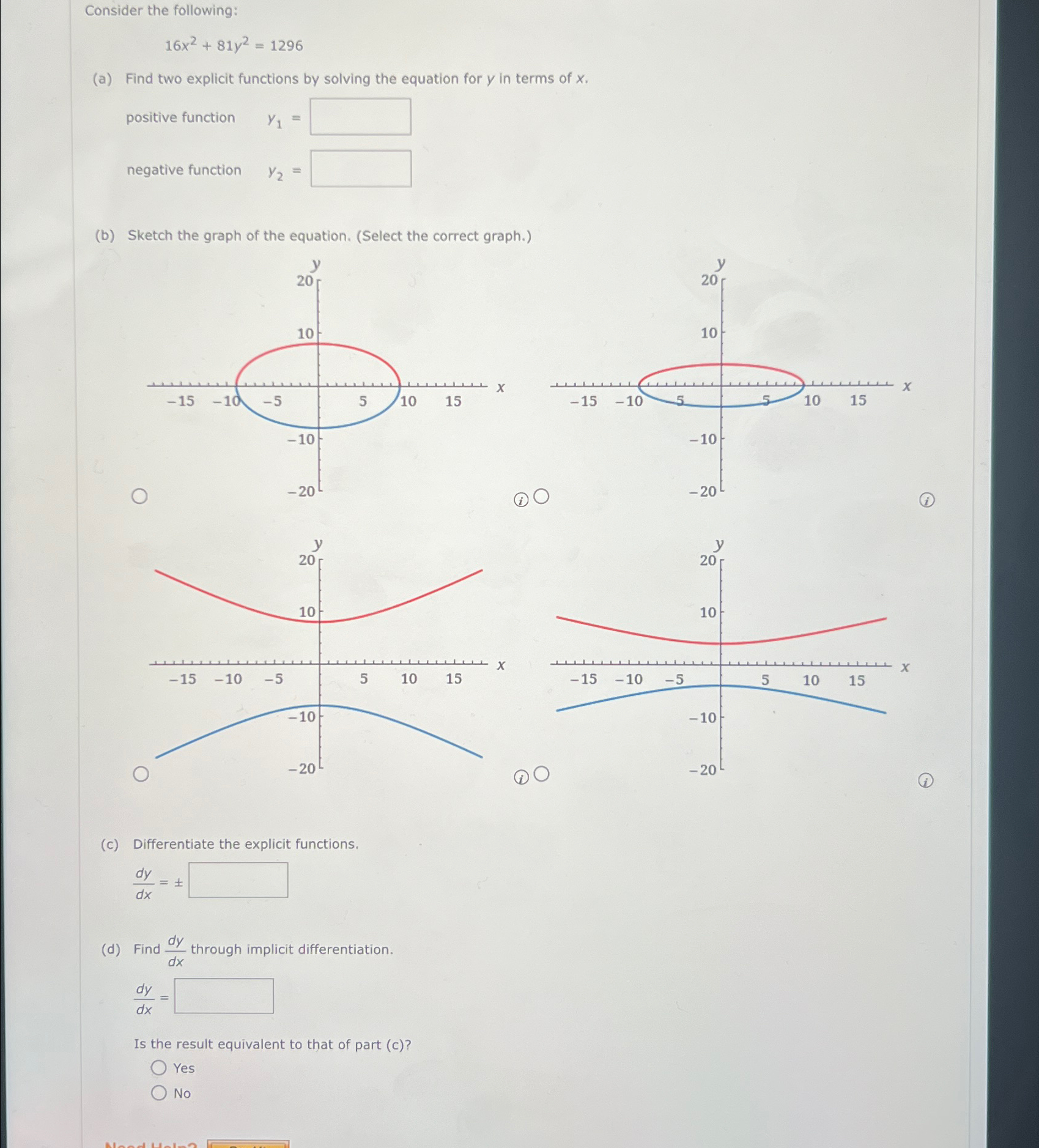 Solved Consider the following:16x2+81y2=1296(a) ﻿Find two | Chegg.com