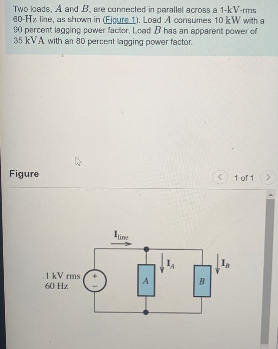 Solved Two loads, A and B, are connected in parallel across | Chegg.com
