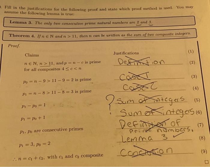 Solved Fill in the justifications for the following proof | Chegg.com