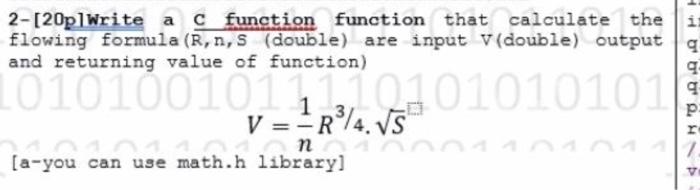 2-[20p]Write a C function function that calculate the | Chegg.com