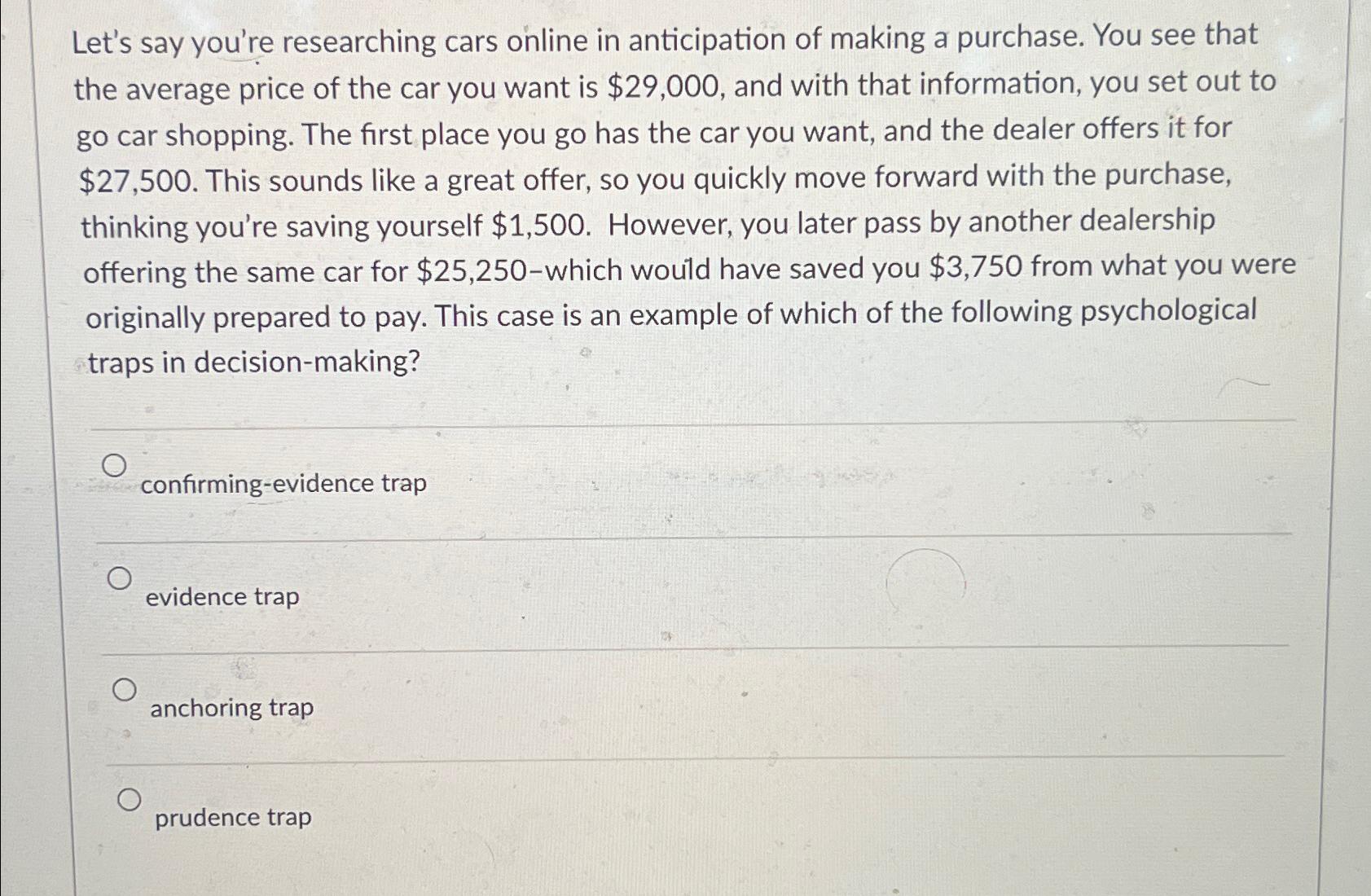 Solved Let's say you're researching cars online in | Chegg.com