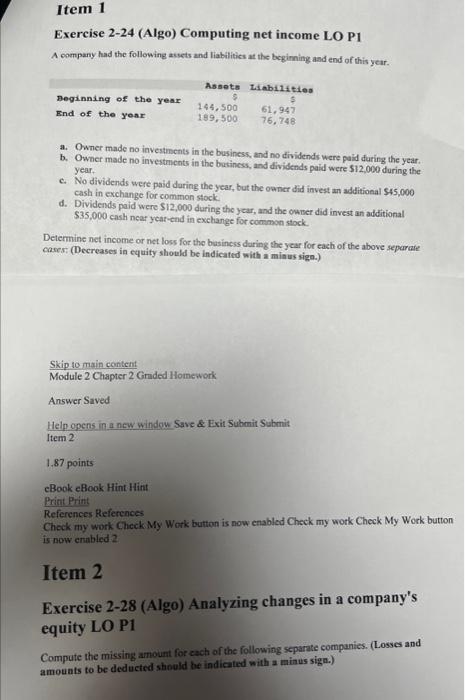 Solved Exercise 2-24 (Algo) Computing net income LO P1 A | Chegg.com