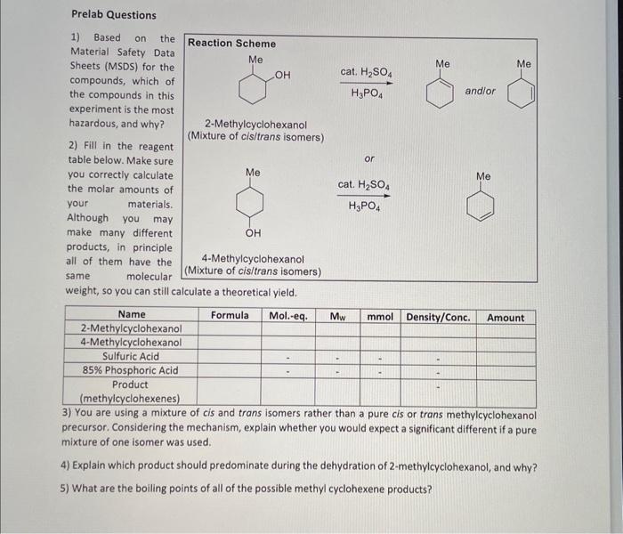 Prelab Questions 1) Based on the Material Safety Data | Chegg.com