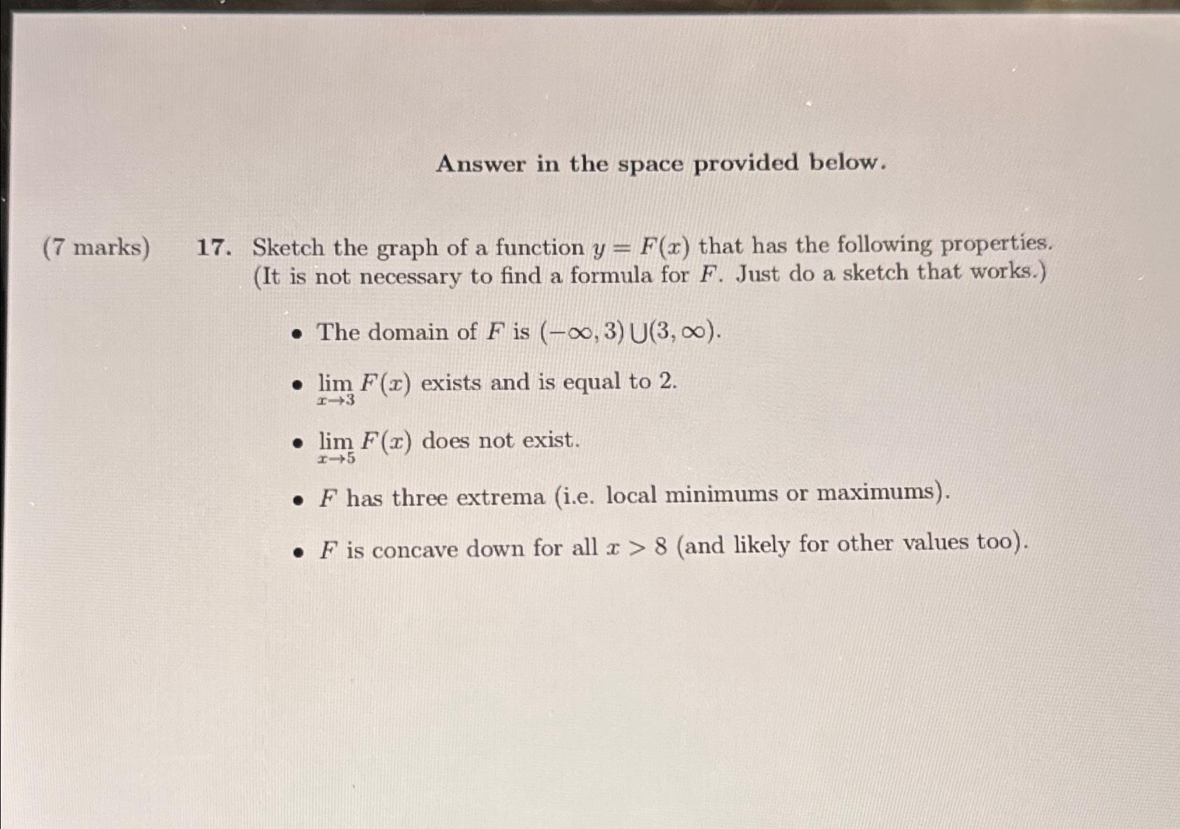 Solved Answer in the space provided below.(7 ﻿marks) 17. | Chegg.com