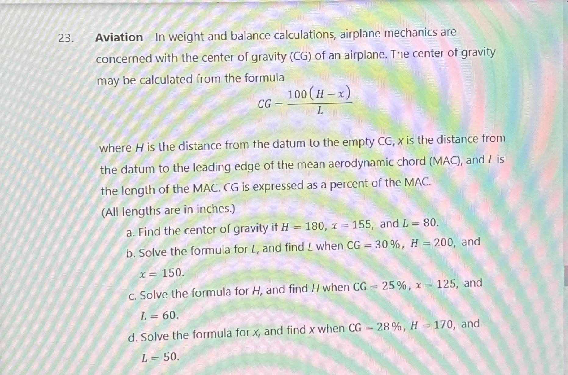 Solved Aviation In weight and balance calculations, airplane | Chegg.com