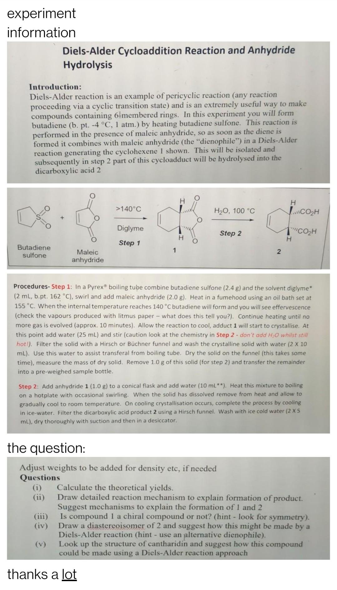 Solved experiment information Diels-Alder Cycloaddition | Chegg.com