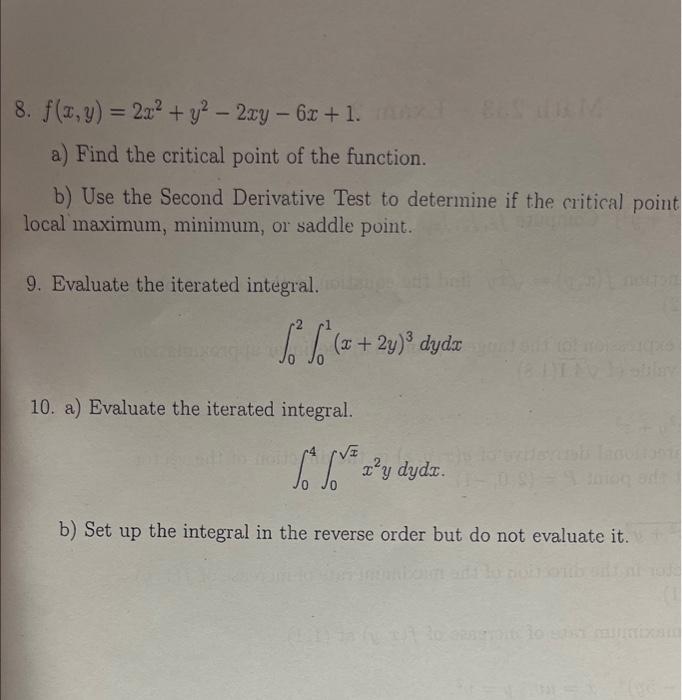 Solved f(x,y)=2x2+y2−2xy−6x+1 a) Find the critical point of | Chegg.com