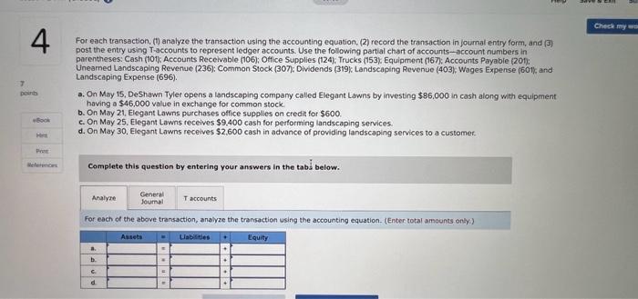 Solved For each transaction, (1) analyze the transaction | Chegg.com