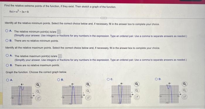 Solved Find the relative extreme points of the function, if | Chegg.com