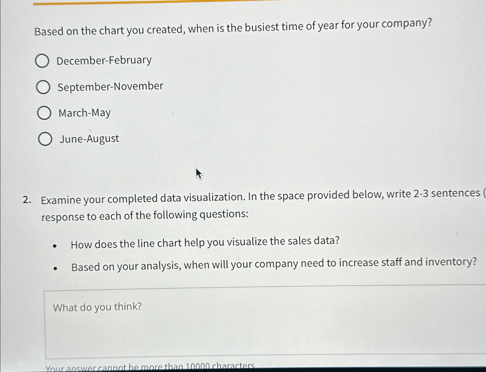Solved Based on the chart you created, when is the busiest | Chegg.com