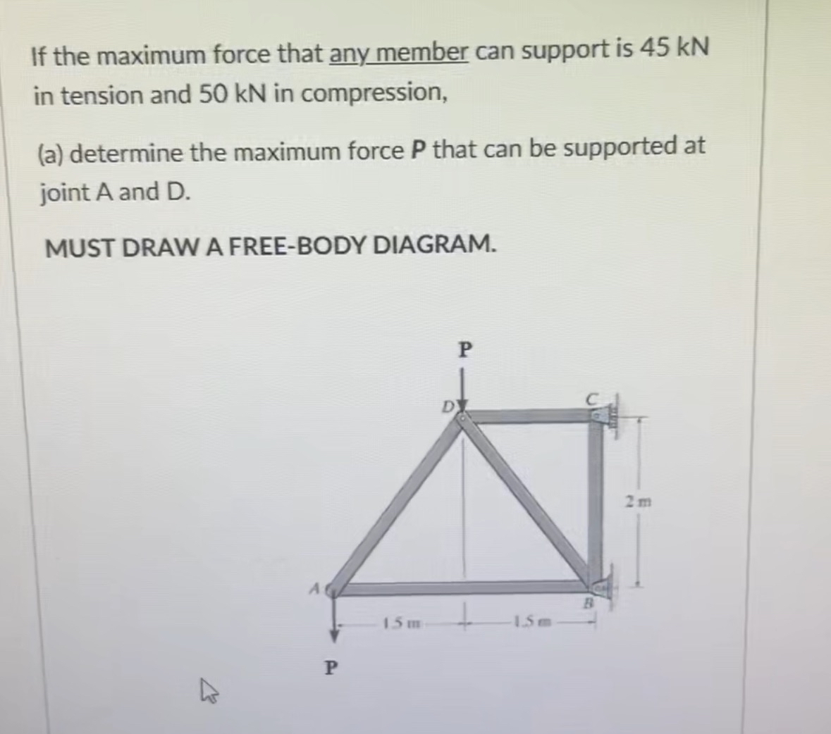 Solved If the maximum force that any member can support is | Chegg.com