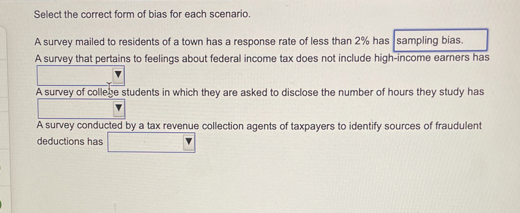 Solved Select the correct form of bias for each scenario.A | Chegg.com