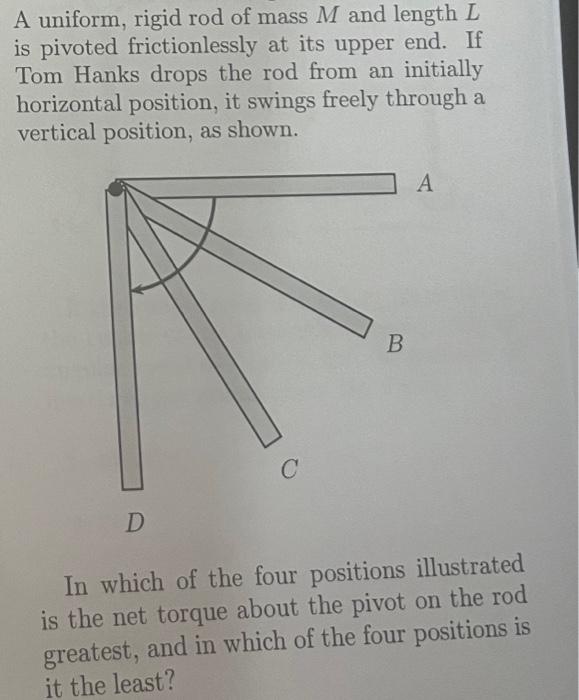 A uniform, rigid rod of mass M and length L is | Chegg.com