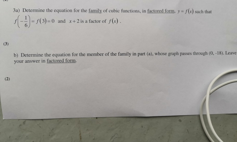 Solved 3a) Determine the equation for the family of cubic | Chegg.com