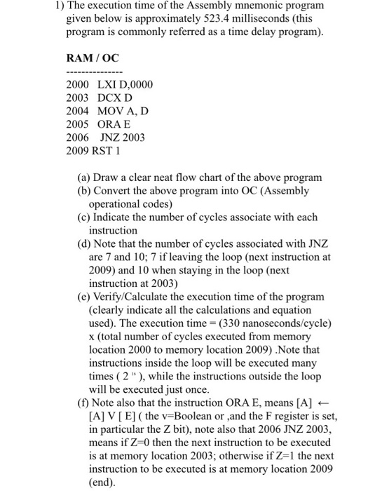 Solved 1) The execution time of the Assembly mnemonic | Chegg.com