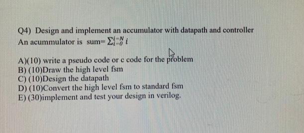 Solved Q4) Design and implement an accumulator with datapath | Chegg.com