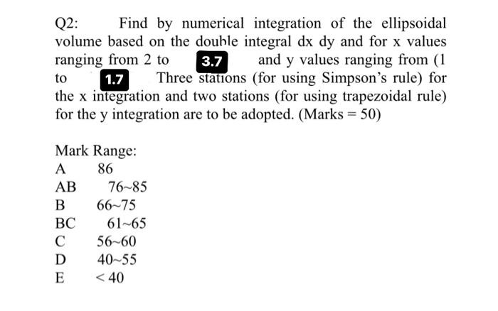 Solved Q2: Find by numerical integration of the ellipsoidal | Chegg.com