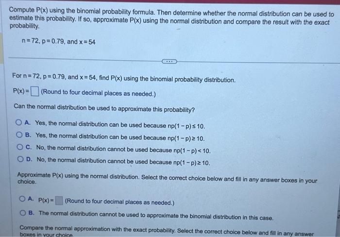 Solved Compute P(x) using the binomial probability formula. | Chegg.com