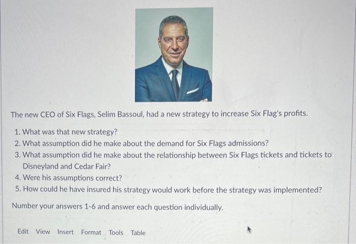 The new CEO of Six Flags, Selim Bassoul, had a new | Chegg.com