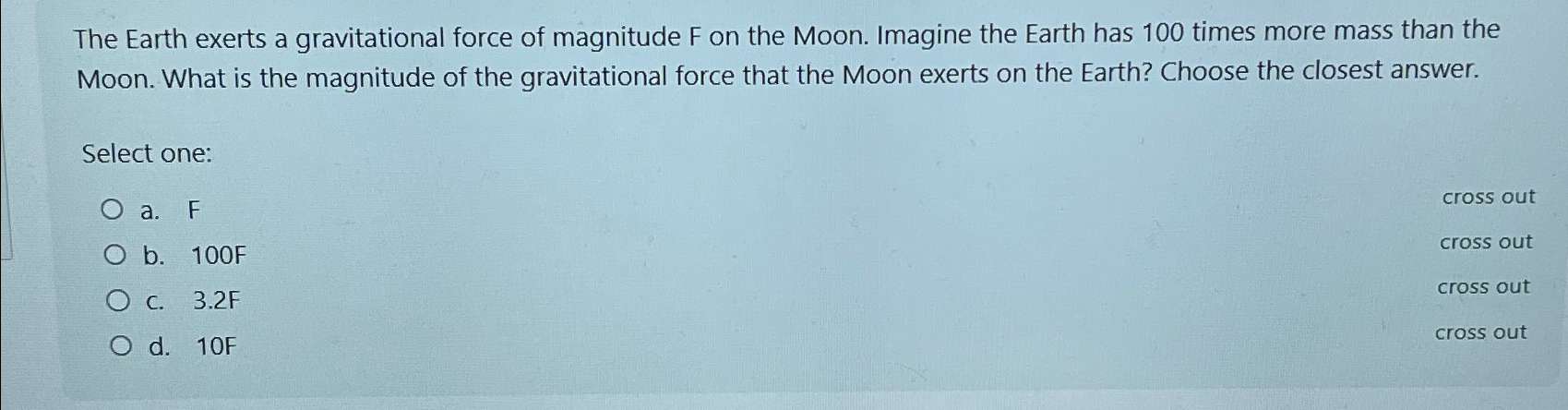 Solved The Earth exerts a gravitational force of magnitude F | Chegg.com