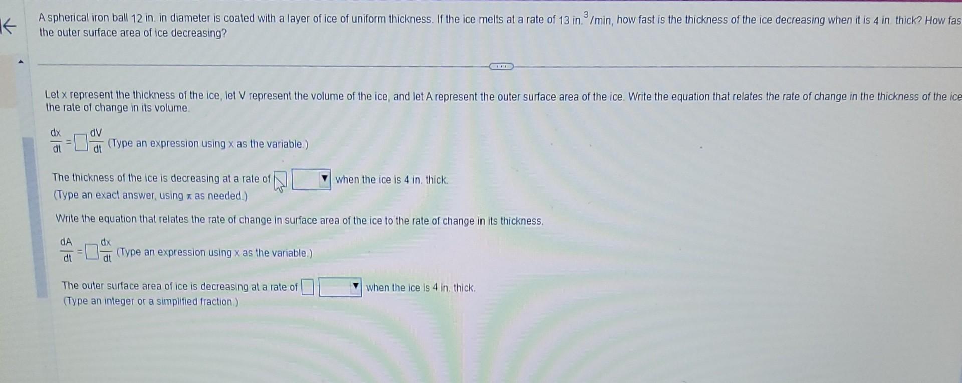 Solved A spherical iron ball 12 in. in diameter is coated | Chegg.com