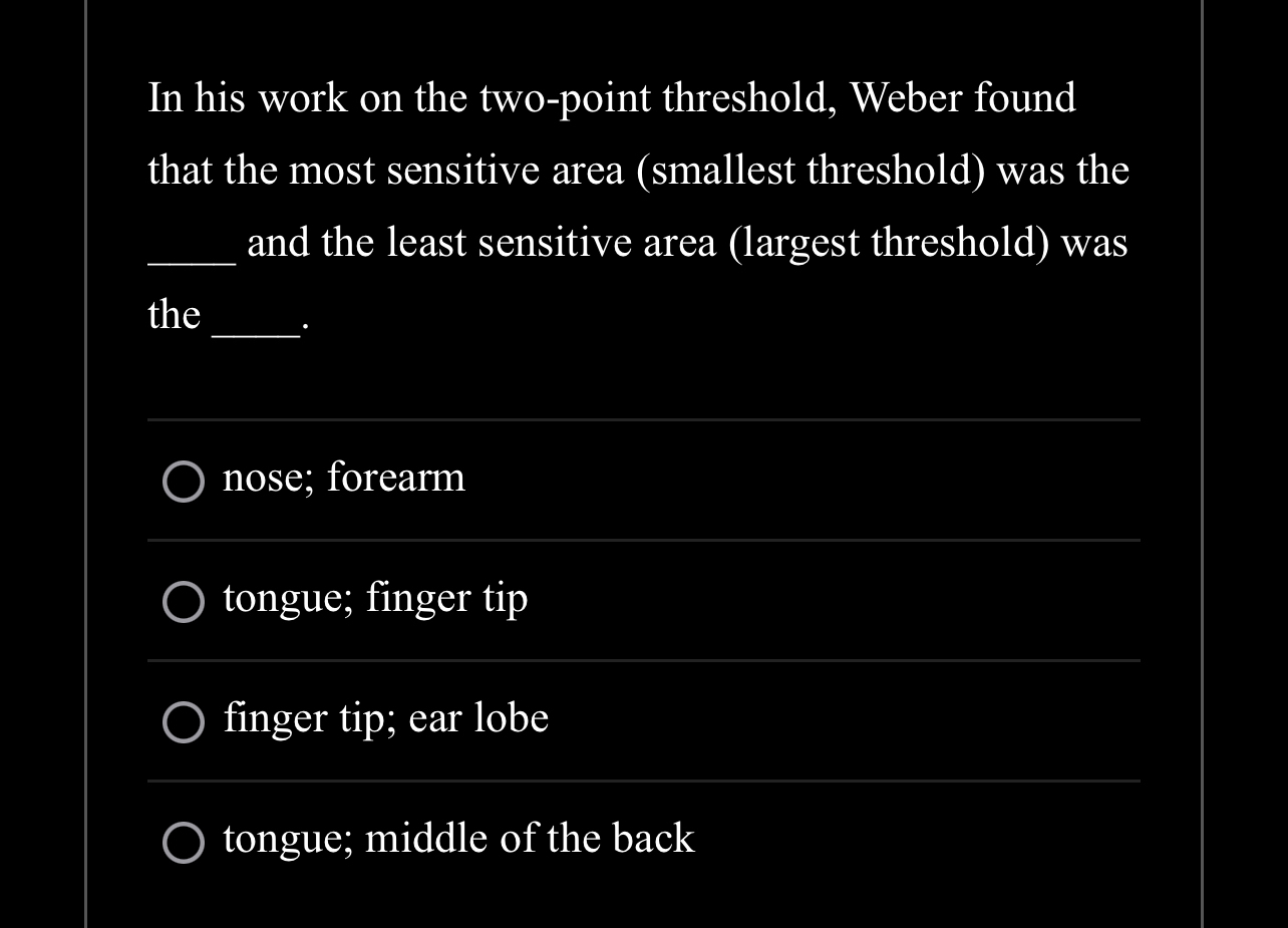 Solved In his work on the two-point threshold, Weber found | Chegg.com
