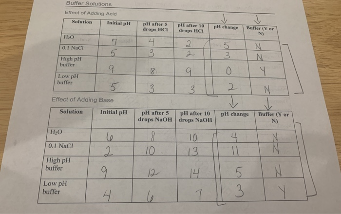 Solved Buffer Solutions Effect of Adding Acid Solution | Chegg.com