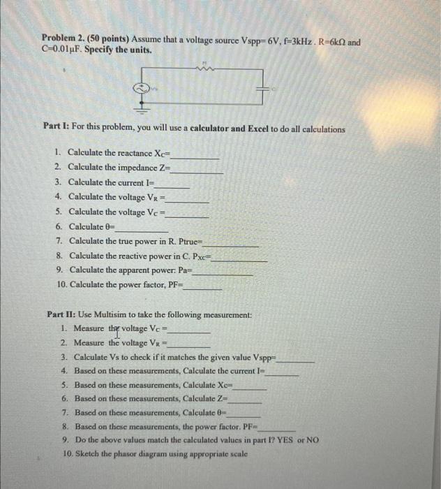 Solved Problem 2. ( 50 points) Assume that a voltage source | Chegg.com