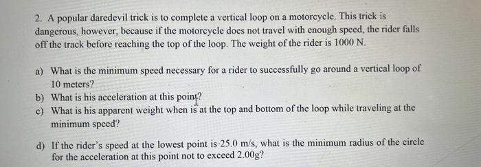 2. A popular daredevil trick is to complete a | Chegg.com
