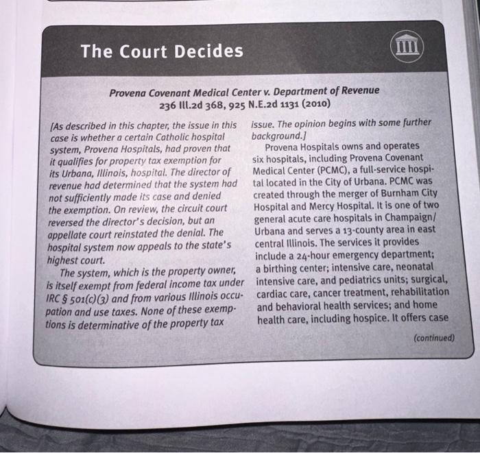 Provena Covenant Medical Center v. Department of | Chegg.com