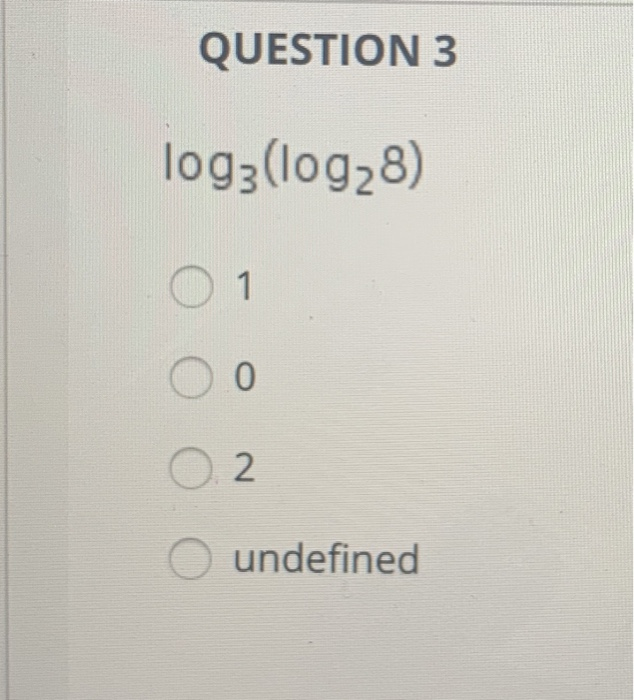 Solved QUESTION 3 log;(log28) O1 oo O undefined | Chegg.com