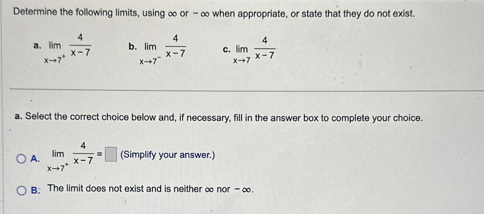 Solved Determine the following limits, using \\\\infty or | Chegg.com