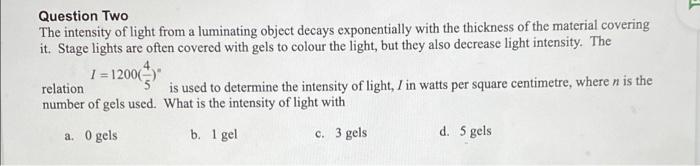 Solved - Question Two The intensity of light from a | Chegg.com